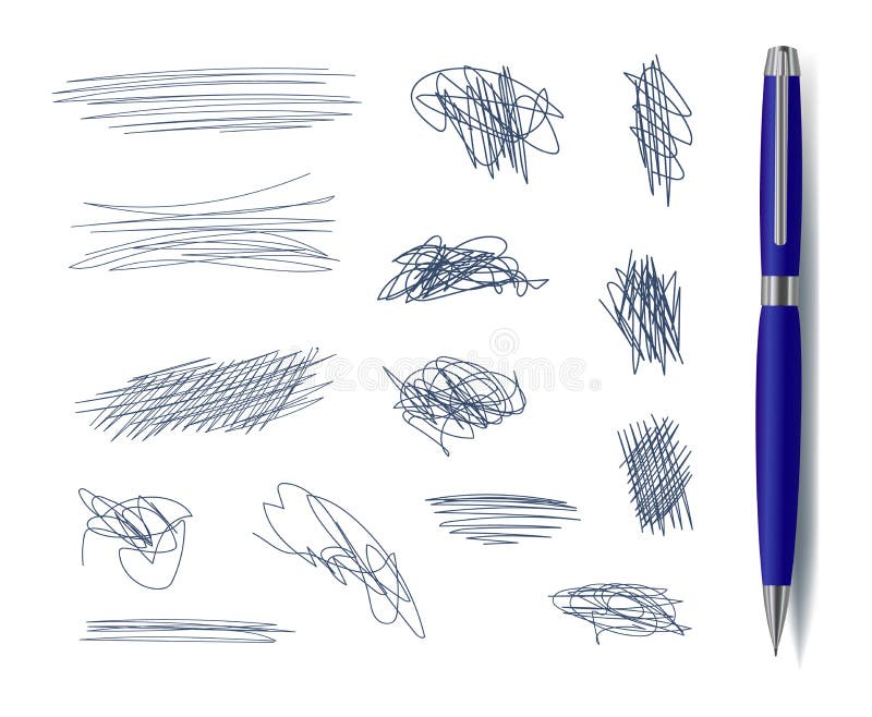 Vetor Scribble Freehand Drawn Elements with Blue Pen Isolated. Stock ...