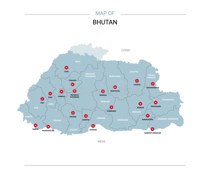 Vettore Della Mappa Del Bhutan Con Il Perno Rosso Illustrazione ...