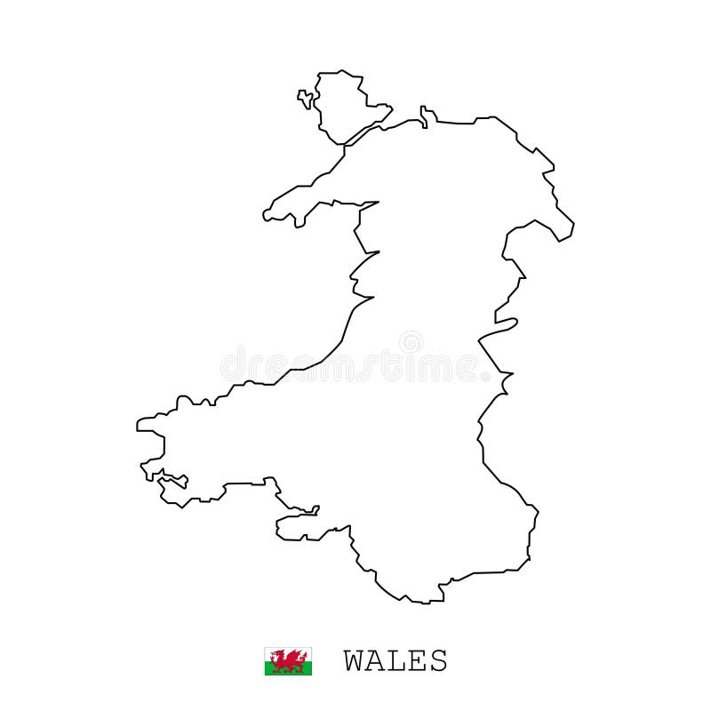 Vettoriale Lineare Linea Mappa. Mappa Semplice Di Wales Illustrazione ...