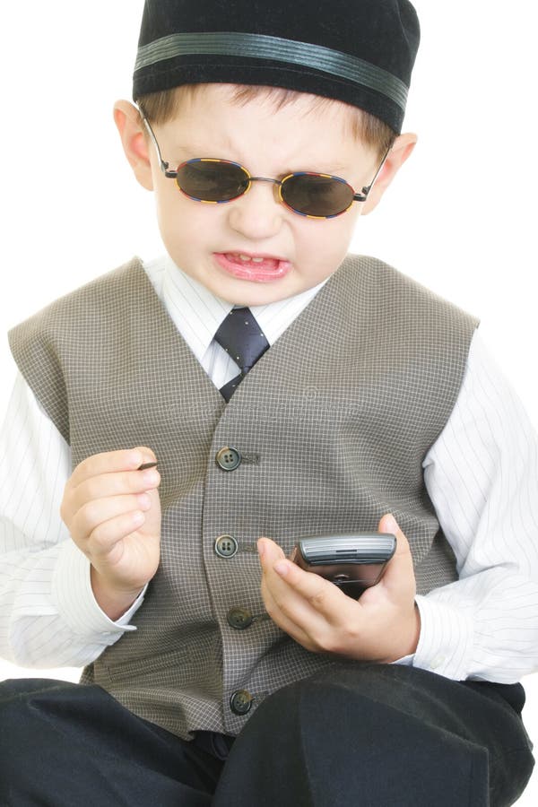 Vexed Kid with Palm Computer and Stylus Stock Photo - Image of hands ...