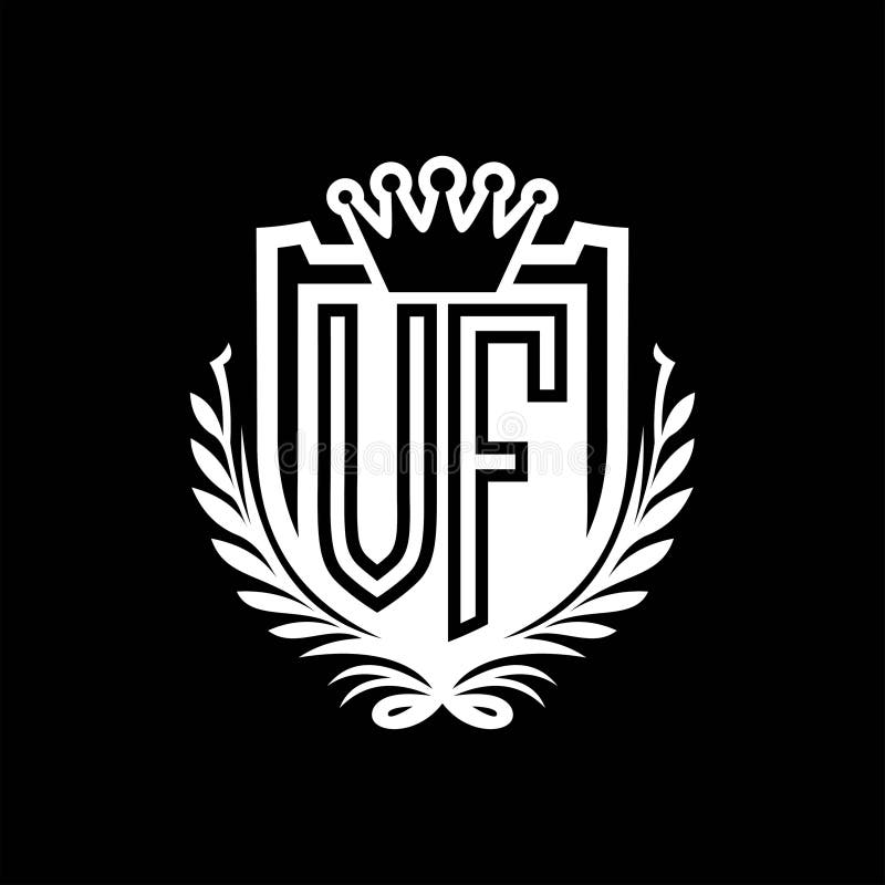 VF Letter Logo Heraldic Shield Shape with Crown on Black Background ...