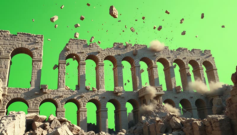 Crumbling Roman Aqueduct VFX Scene Green Screen Background Stock ...