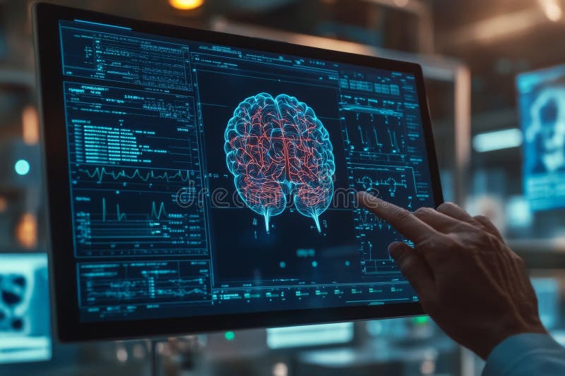 VFX Hologram Data Patient Brain Record on Touch Screen. Stock ...