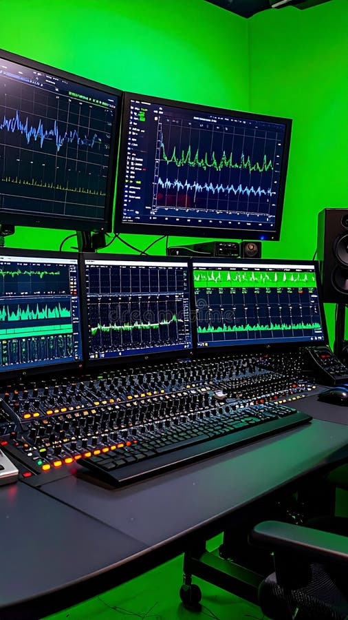 VFX Production Studio with Multi-Monitor Setup Stock Illustration ...