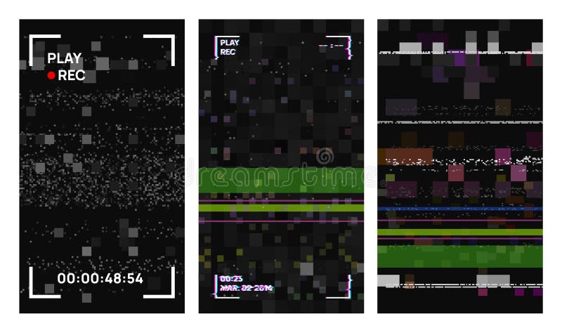 VHS Effect, Glitch Vector Backgrounds Set, Abstract Digital Pixel Noisy ...