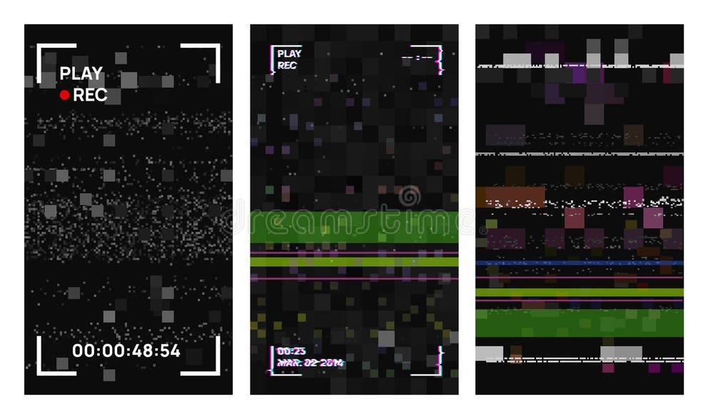 VHS Effect, Glitch Vector Backgrounds Set, Abstract Digital Pixel Noisy ...