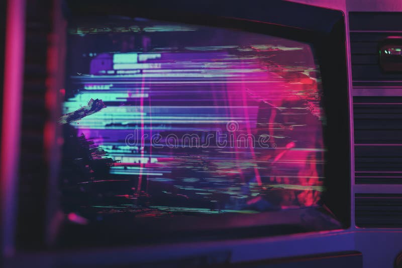 A VHS Glitch-inspired Background with Distorted Static, Neon ...