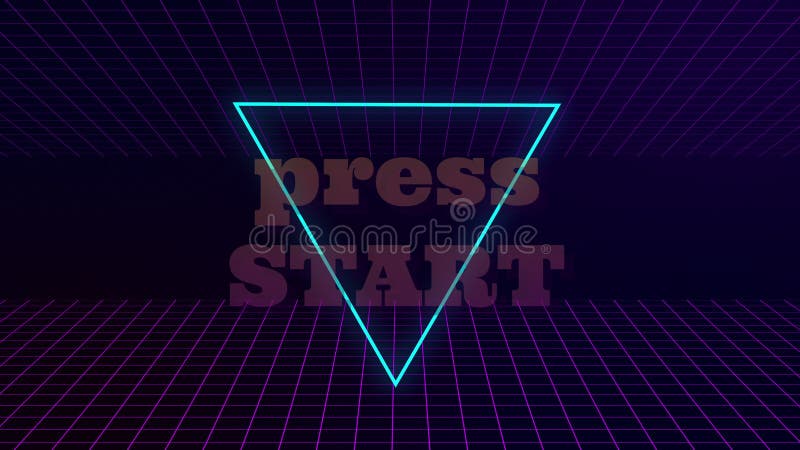 VHS Retro Animation with Appearing Neon Triangle and Text Press Start ...