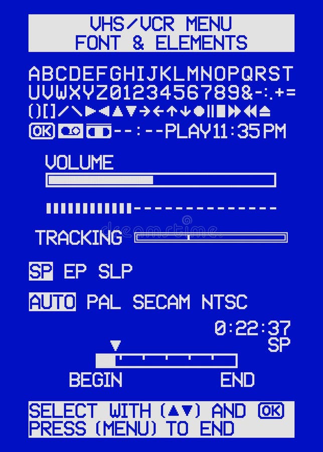 VHS VCR Menu Font & Elements Stock Vector - Illustration of letters ...