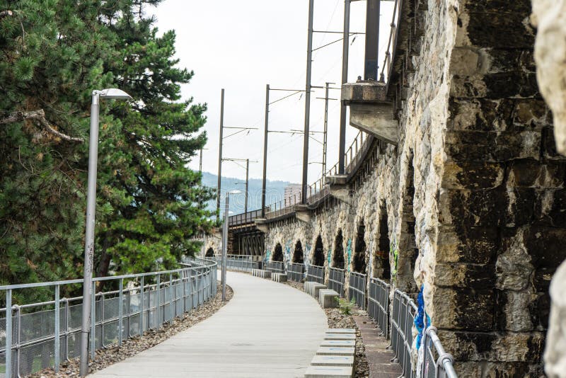 Viaduct Path Way Next To Bridge with Trees Stock Image - Image of high ...