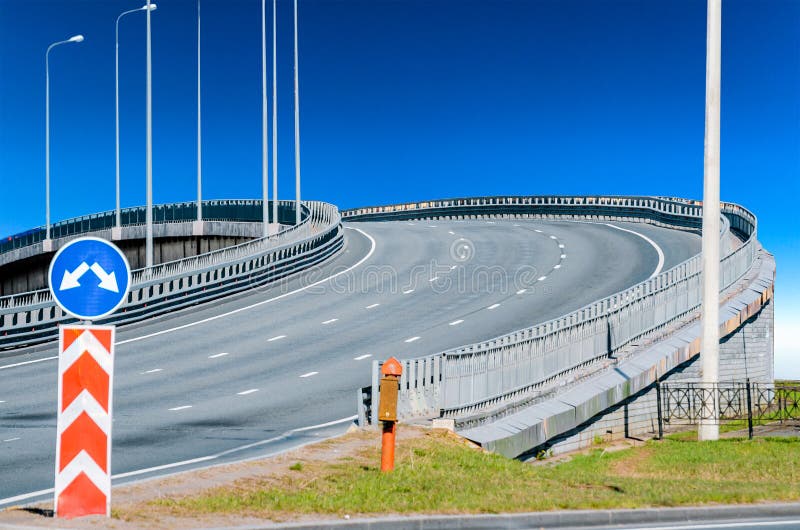Viaduct Road Marking Asphalt Up and Road Sign. Stock Image - Image of ...