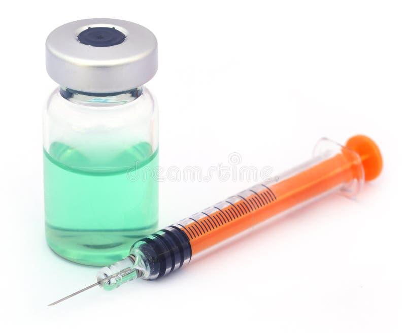 Syringe On A Vial With Yellow Liquid Stock Image - Image of drug, dose ...