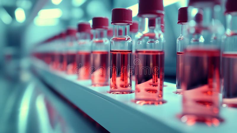 Vials Containing Synthetic Blood with Hemoglobin Solutions Lined Up in ...