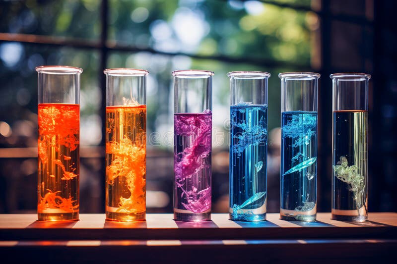 Vials Filled with Colorful Liquids in a Science Lab Setting. Stock ...