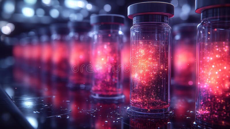 Vials with Glittering Liquid in a Lab Generative AI Stock Illustration ...