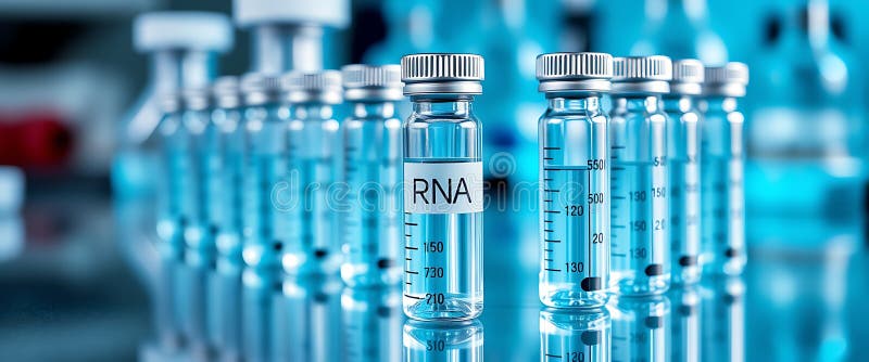 Vials Labeled RNA Sit on a Laboratory Table Illuminated by Soft Blue ...