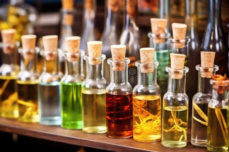 Vials of Various Aromatic Essences Used in Liqueur Preparation Stock ...
