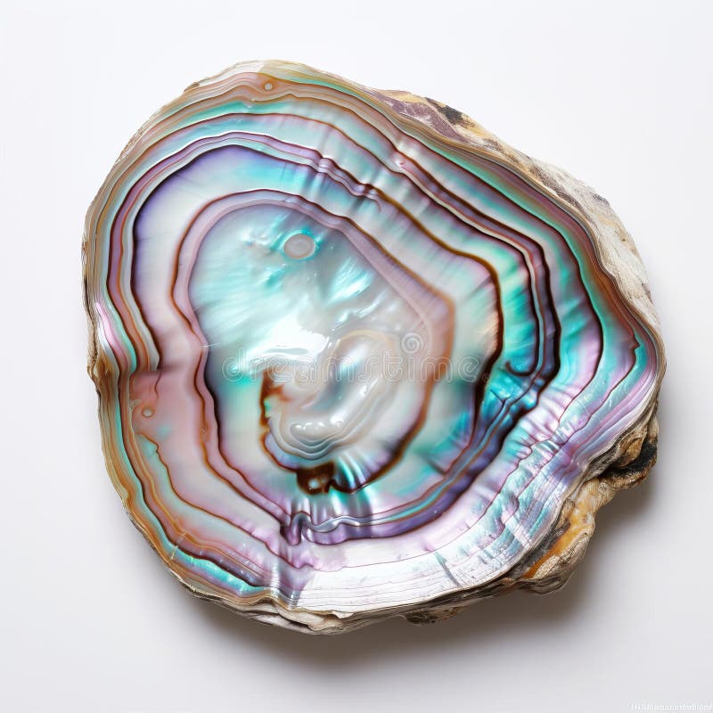 Vibrant Abalone Shell on White Background Artwork Description Stock ...