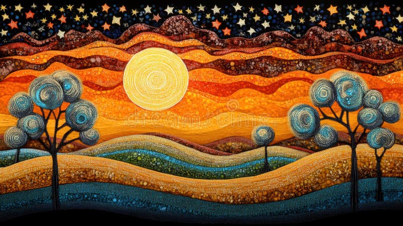 Vibrant Aboriginal Artwork Capturing the Serene Beauty of an Australian ...
