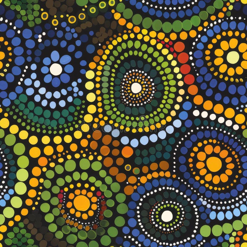 Vibrant Aboriginal Dot Painting Inspired Pattern Stock Image - Image of ...