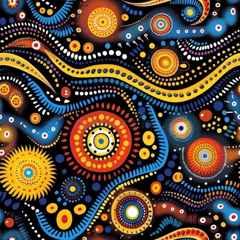 Vibrant Aboriginal Dot Painting Inspired Pattern with Ethereal Colors ...