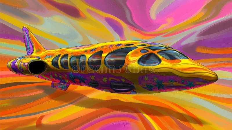 Vibrant Abstract Airplane with Psychedelic Colors in a Surreal Sky ...