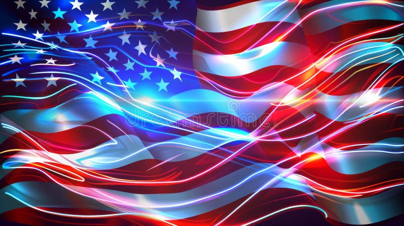 Vibrant Abstract American Flag Illustration with Glowing Waves Stock ...