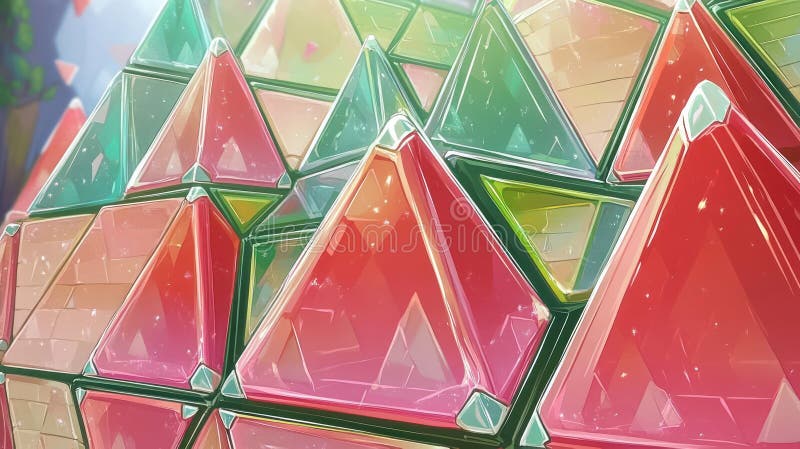 A Vibrant, Abstract Arrangement of Translucent, Pyramid-shaped ...