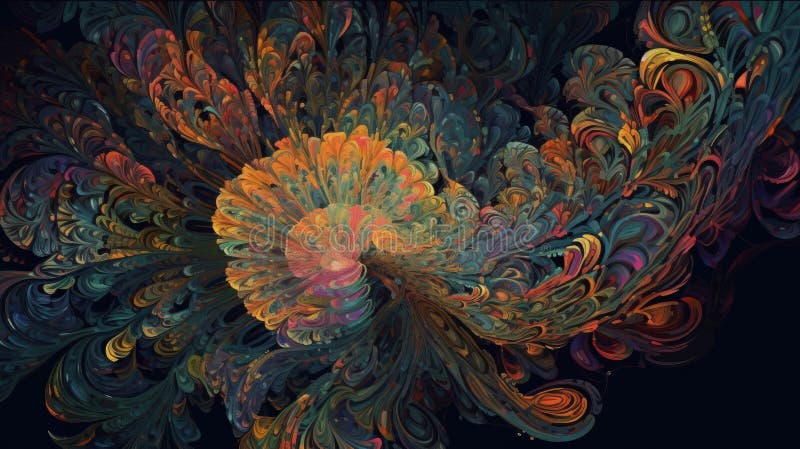 Vibrant Abstract Art on Black AI Generated Stock Illustration ...