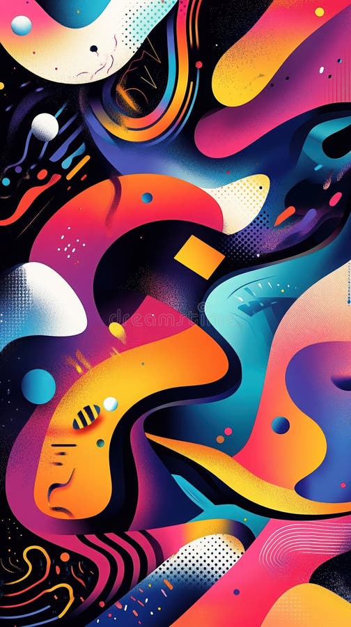Vibrant Abstract Art with Bold Colors and Dynamic Shapes in a Modern, Fluid Design Featuring ...