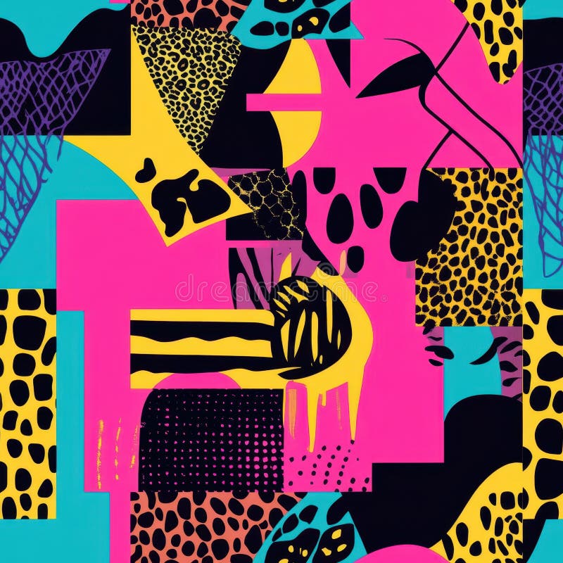 Vibrant Abstract Art with Bold Geometric and Animal Patterns Stock ...