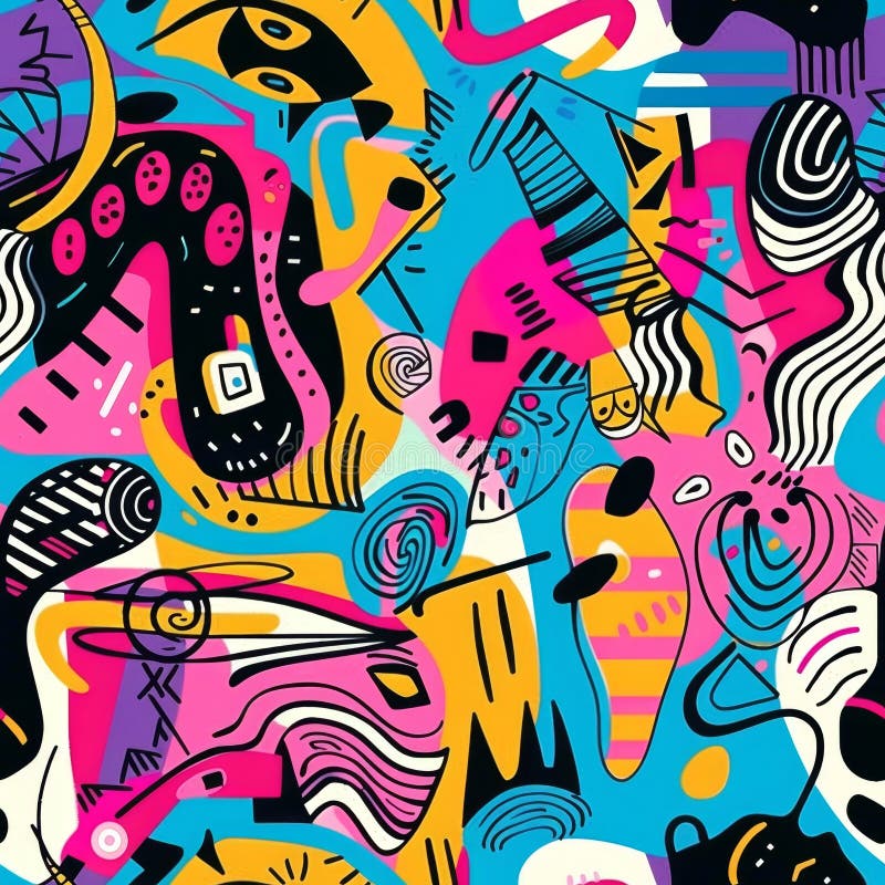 Vibrant Abstract Art Collage with Whimsical Shapes and Patterns Stock ...