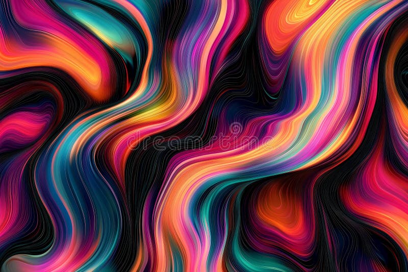 Vibrant Abstract Art with Colorful Waves and Fluid Patterns on a Dark ...