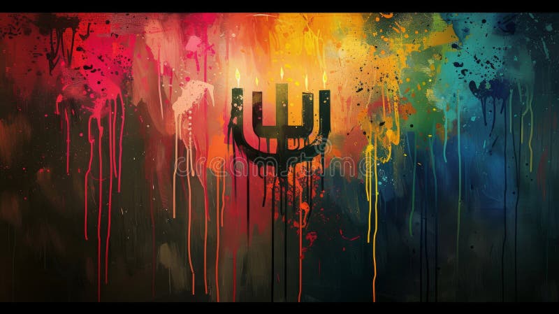 Vibrant Abstract Art with Dripping Colors and Symbol Stock Photo ...