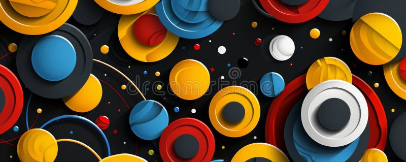 Colorful Abstract Circles Pattern with Overlapping 3D Shapes on Dark ...