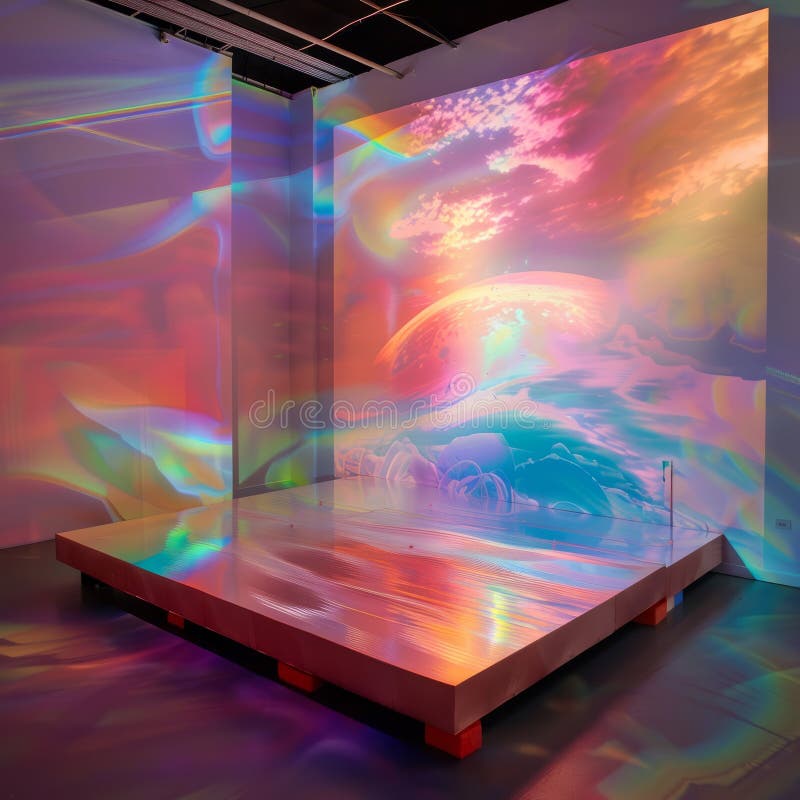 Vibrant Abstract Art Installation with Colorful Light Projection Stock ...