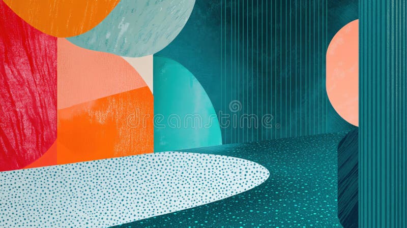 Abstract Teal and Orange Geometric Art Print Stock Illustration ...