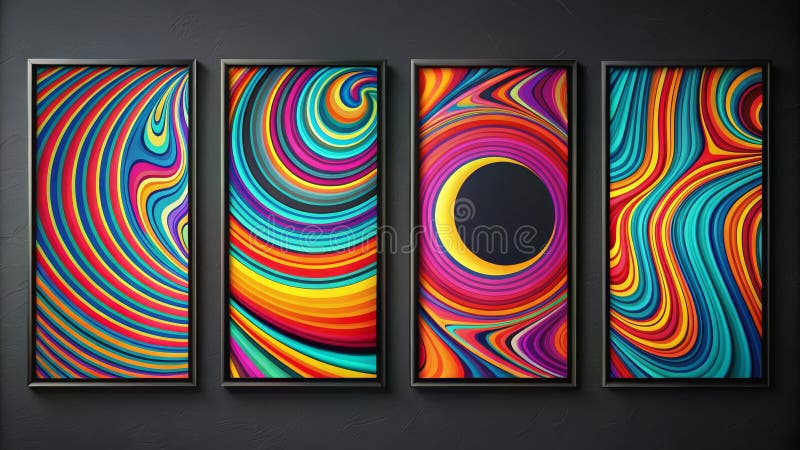 Vibrant Abstract Art Prints in Modern Black Frames on Dark Wall ...