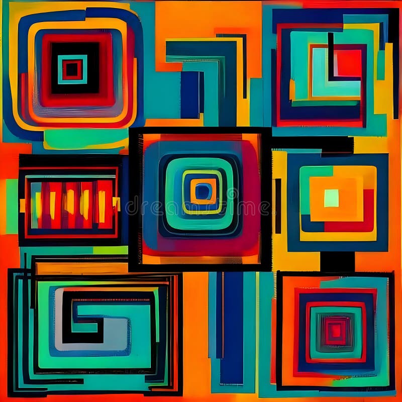 A Vibrant Abstract Art Featuring Squares, Rectangles, and Bold Colors ...