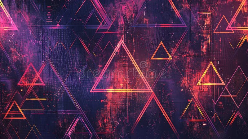 Abstract Art Featuring Glowing Neon Triangles on a Dark Textured ...