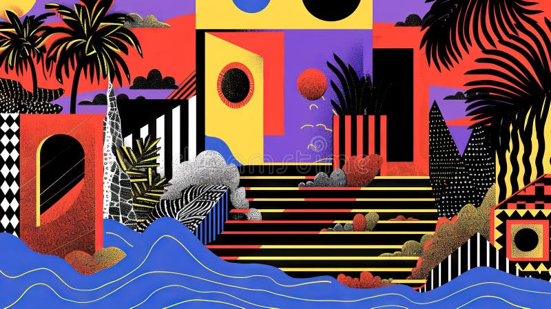 Vibrant Abstract Art of a Surreal Landscape with Bold Colors and ...