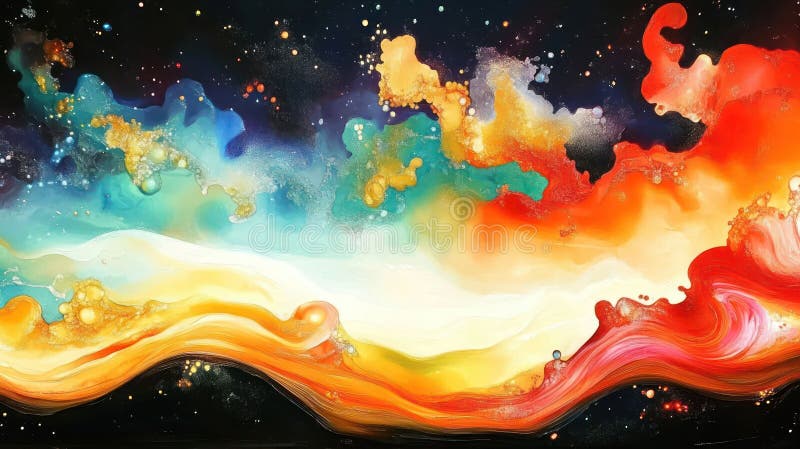 Abstract Cosmic Wave: Vibrant Fluid Art Painting Stock Illustration ...