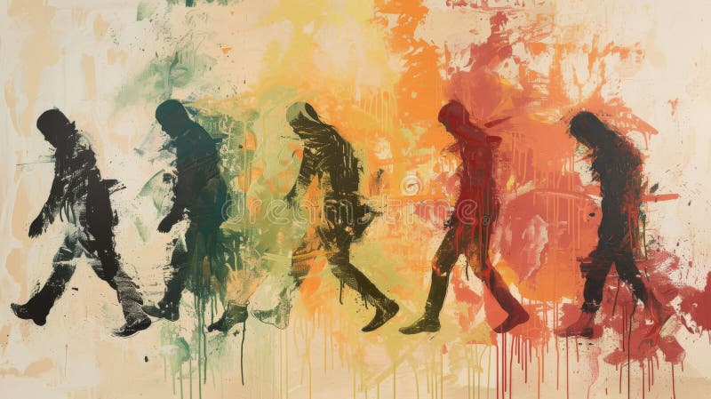 Colorful Abstract Evolution Silhouettes Paint Splashes Stock Photos ...