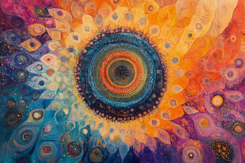 Vibrant Abstract Artwork Featuring a Cosmic Pattern and Bright Colors ...