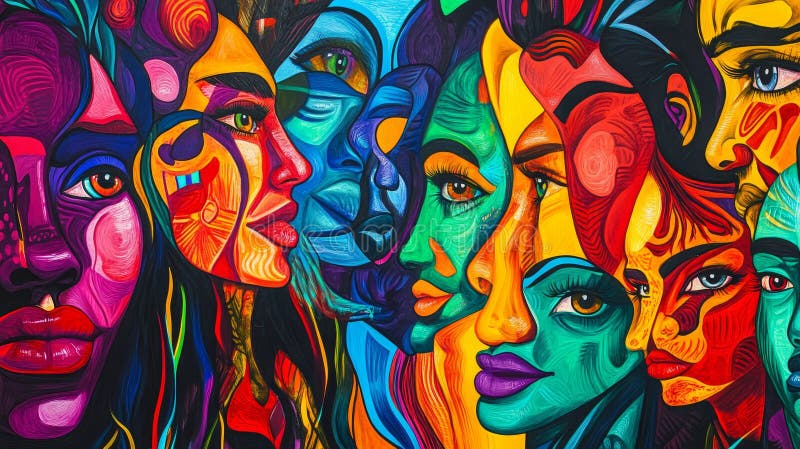 A Vibrant Abstract Artwork Featuring Diverse Faces Celebrating All ...