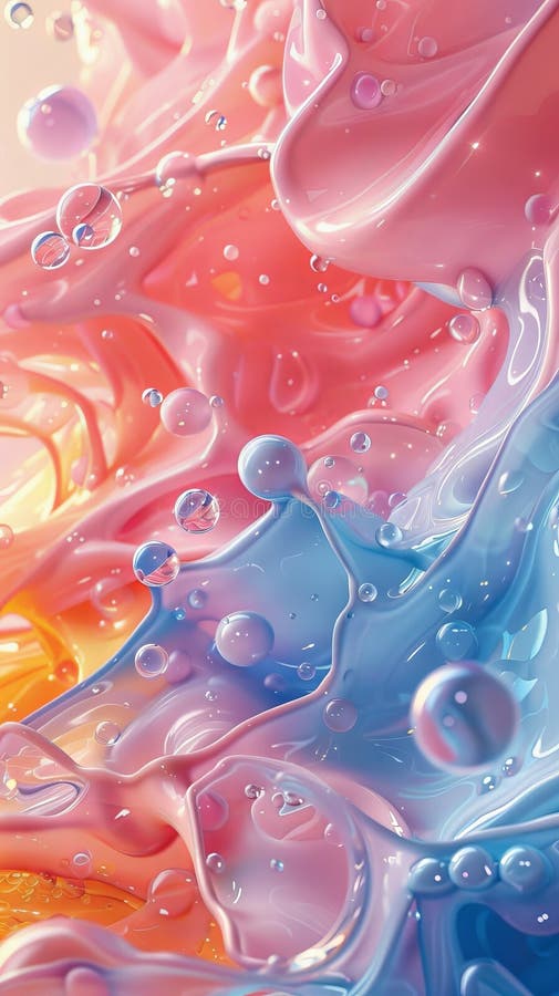 Abstract Pastel Liquid Art with Bubbles in Pink, Orange, and Blue Hues ...