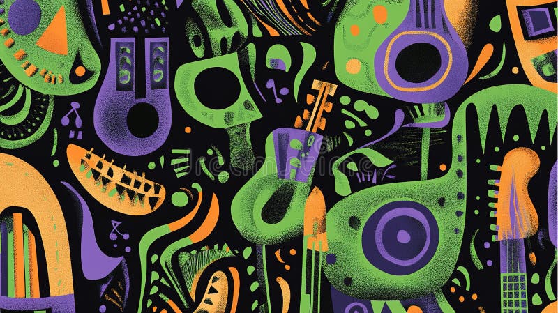 Vibrant Abstract Artwork Featuring Musical Instruments and Colorful ...