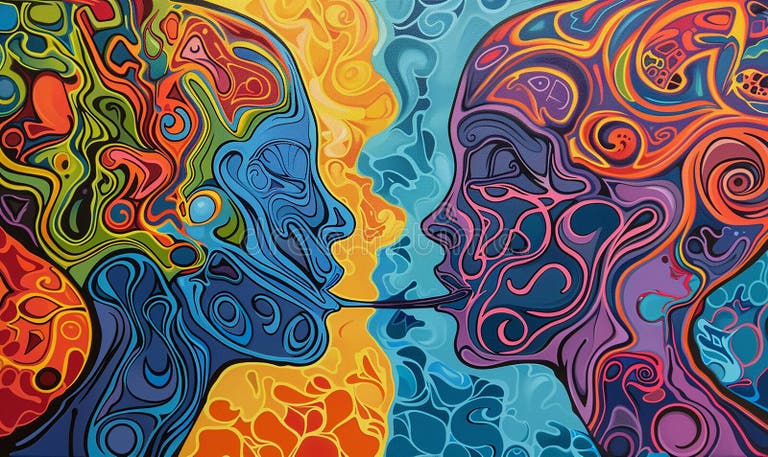 Psychedelic Connection an Abstract Fusion of Minds and Colors Stock ...