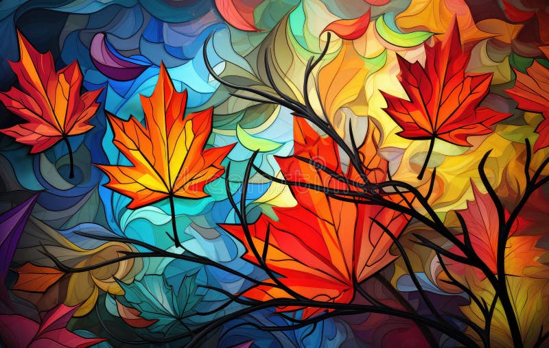 Vibrant Abstract Autumn Leaves in Stylized Geometric Patterns ...