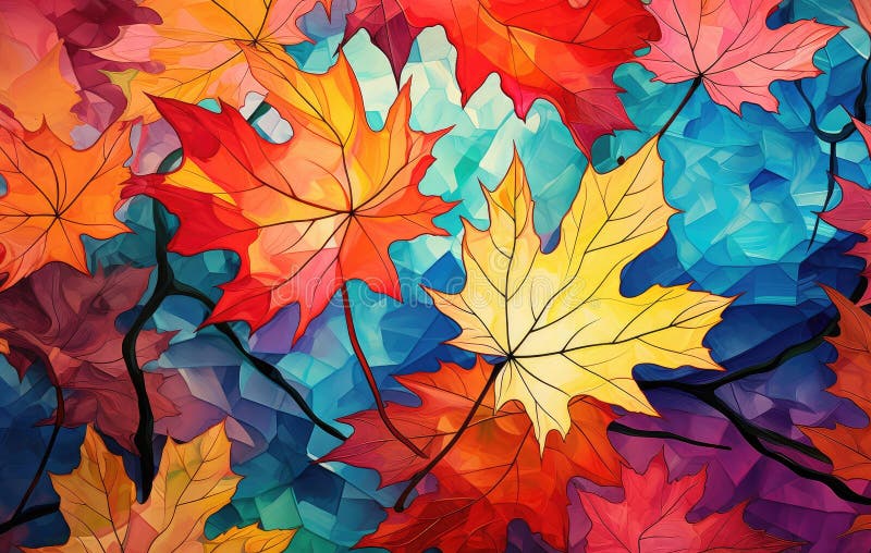 Vibrant Abstract Autumn Leaves in Stylized Geometric Patterns ...